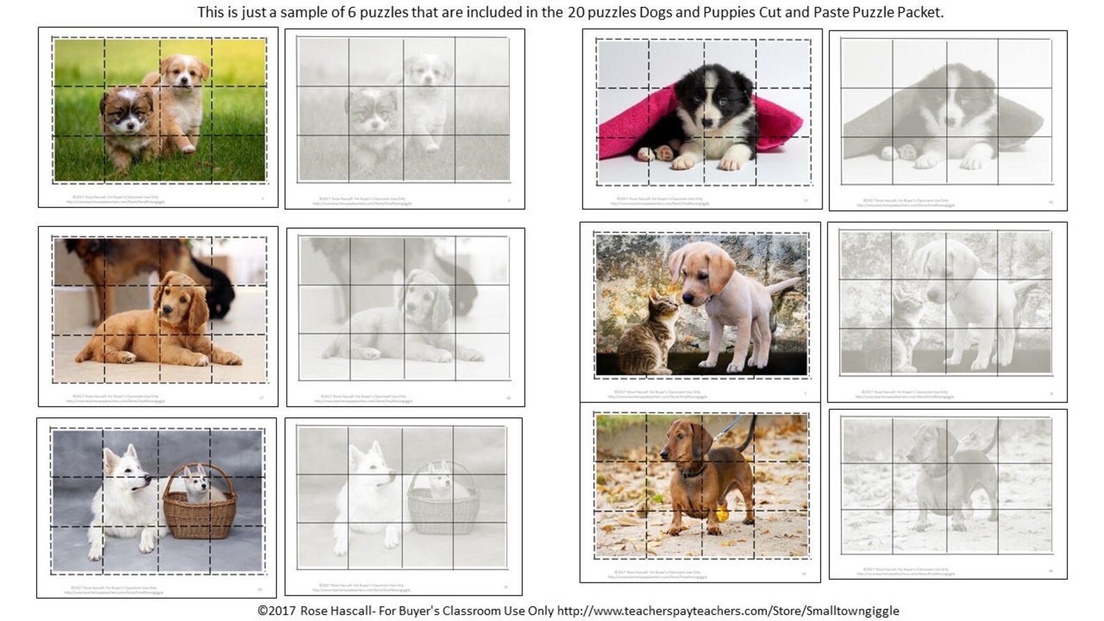 Dogs Puppies Cut and Paste Puzzles, Fine Motor Skills, Teaching ...