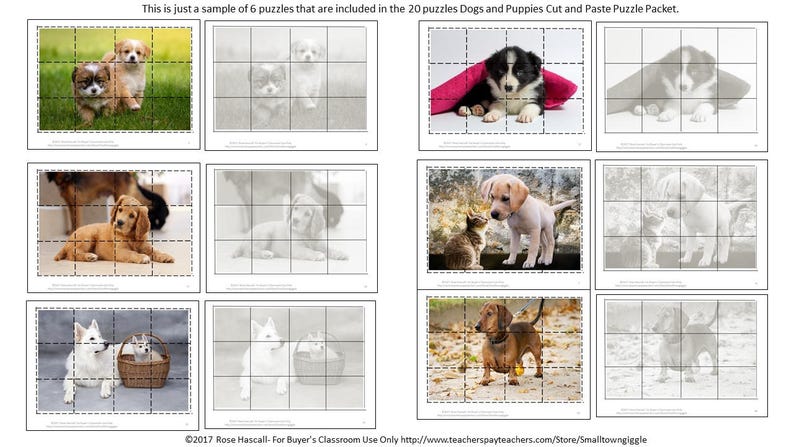 Dogs Puppies Cut and Paste Puzzles, Fine Motor Skills, Teaching ...