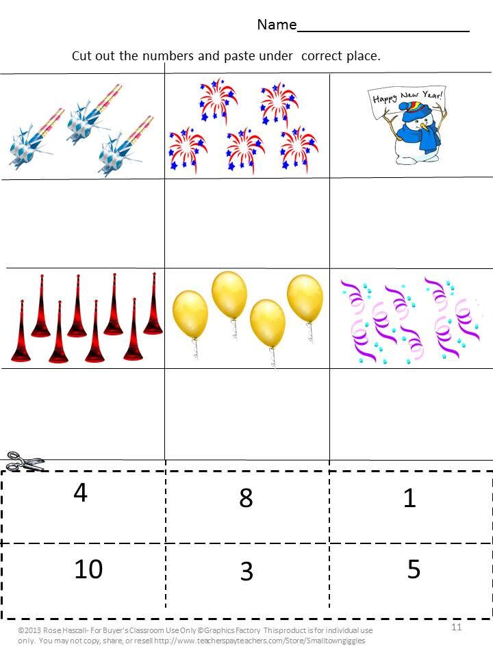 New Year's Counting Worksheets, Celebrating the New Year Math Cut and ...