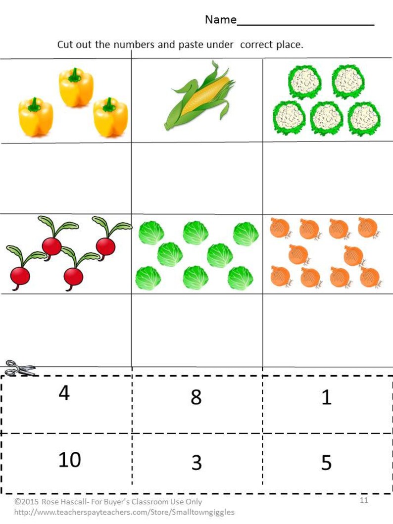 Planting a Vegetable Garden Math Literacy Cut Paste Packet P-K, K ...
