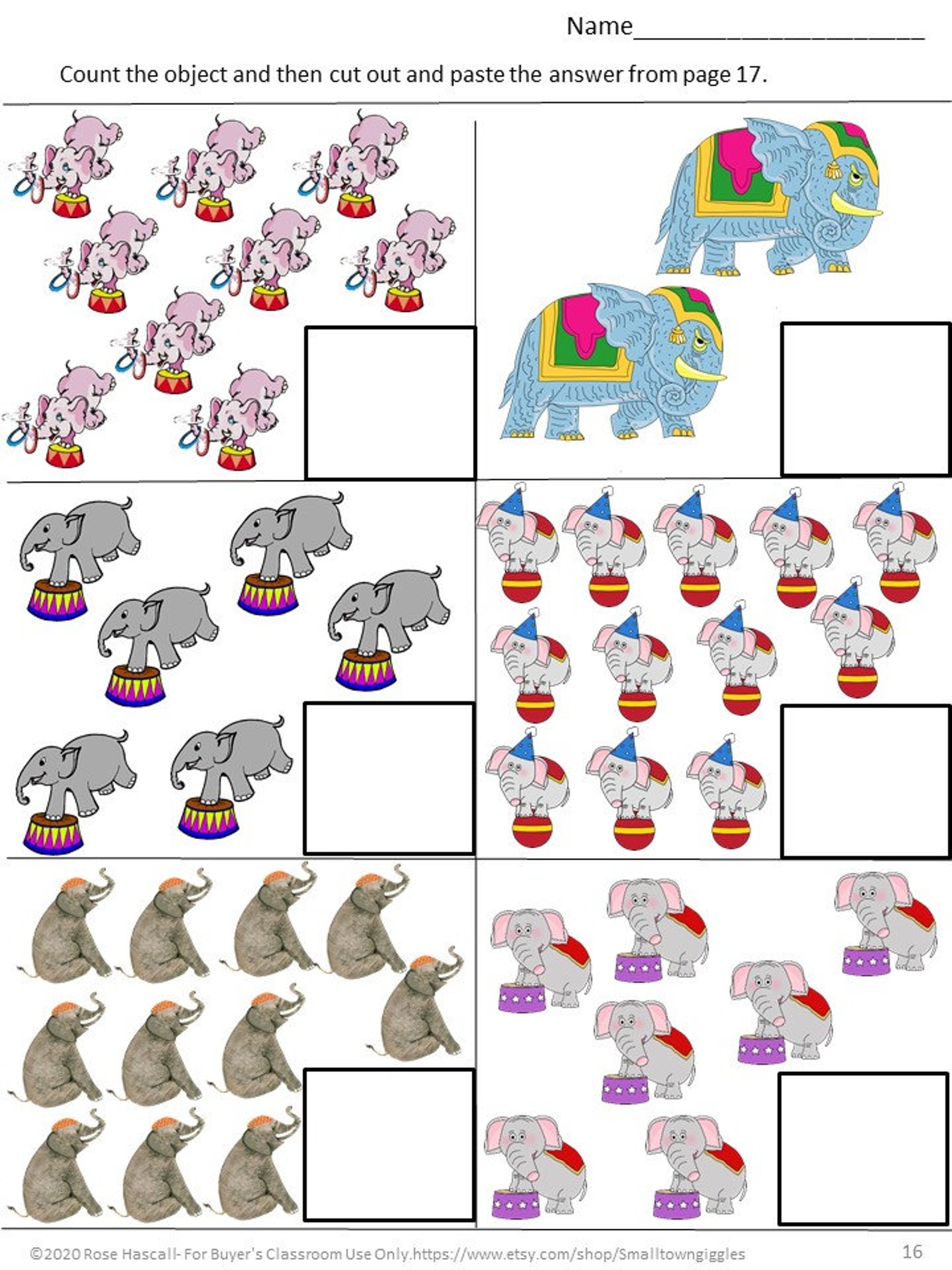 Circus Math Literacy Cut and Paste Activities Fine Motor Digital ...