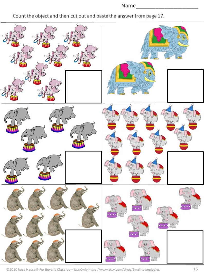 Circus Math Literacy Cut and Paste Activities Fine Motor Digital ...