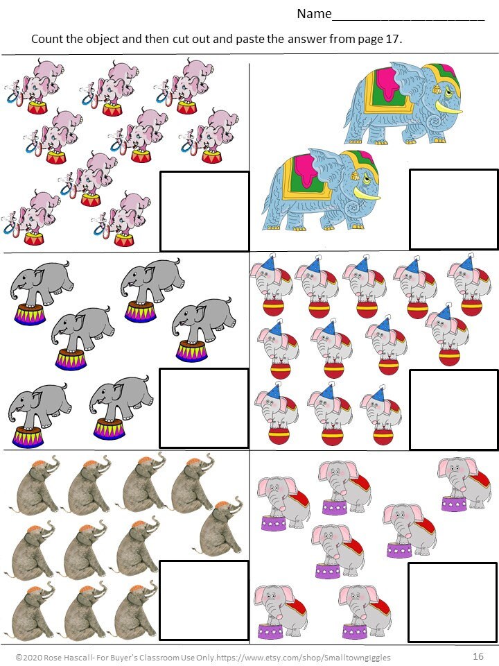 Circus Math Literacy Cut and Paste Activities Fine Motor Digital ...