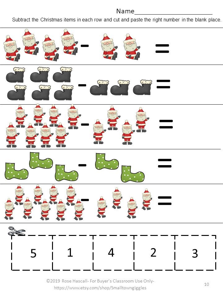 Christmas Math Centers,math Worksheets, Fine Motor Skills,cut and Paste ...