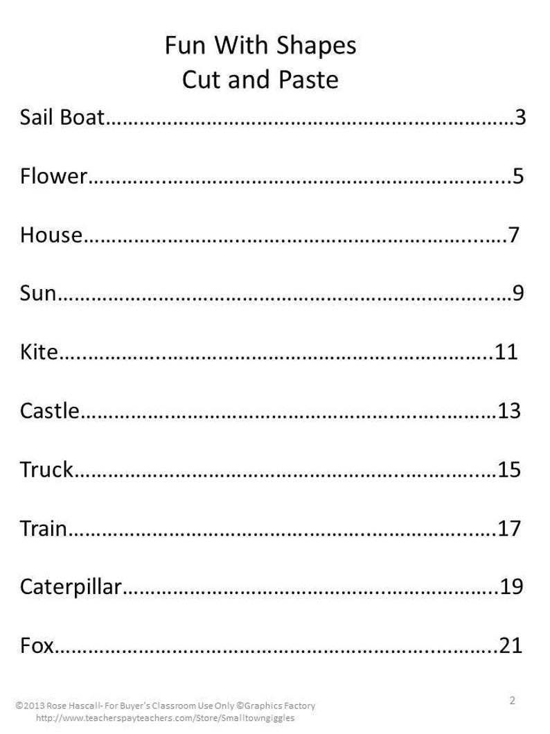 Shapes Geometry Cut and Paste Fine Motor Activities Special Education ...
