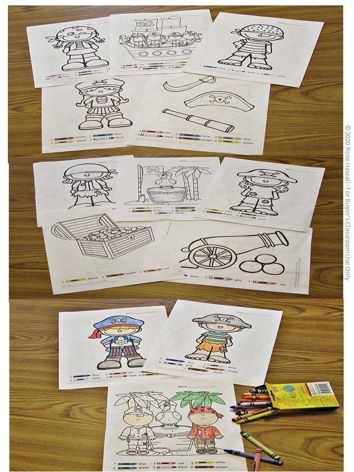 Pirate Color by Number Coloring Pages, Digital Download,early Childhood ...