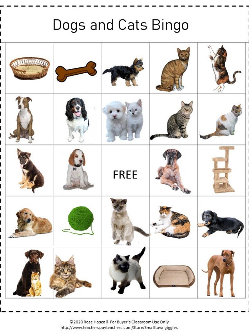 Dogs Cats Bingo Games, Distance Learning, Digital Download Printable ...