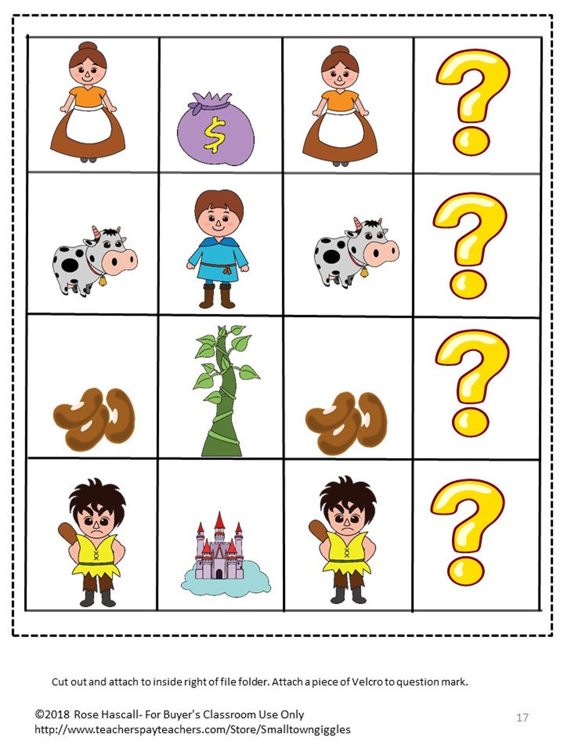 Jack and the Beanstalk File Folder Games P-K,K, Special Ed. Fine Motor ...
