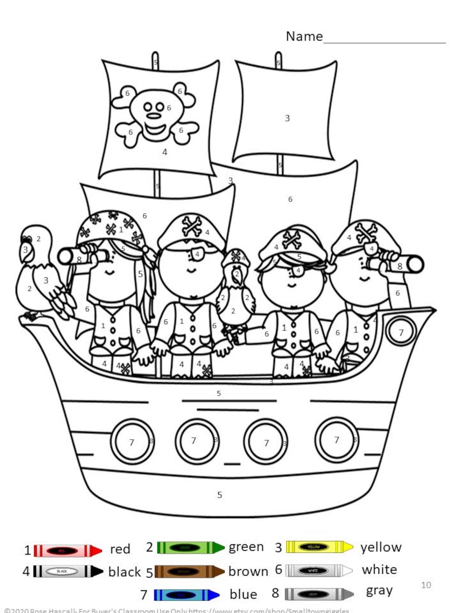 Pirate Color by Number Coloring Pages, Digital Download,early Childhood ...