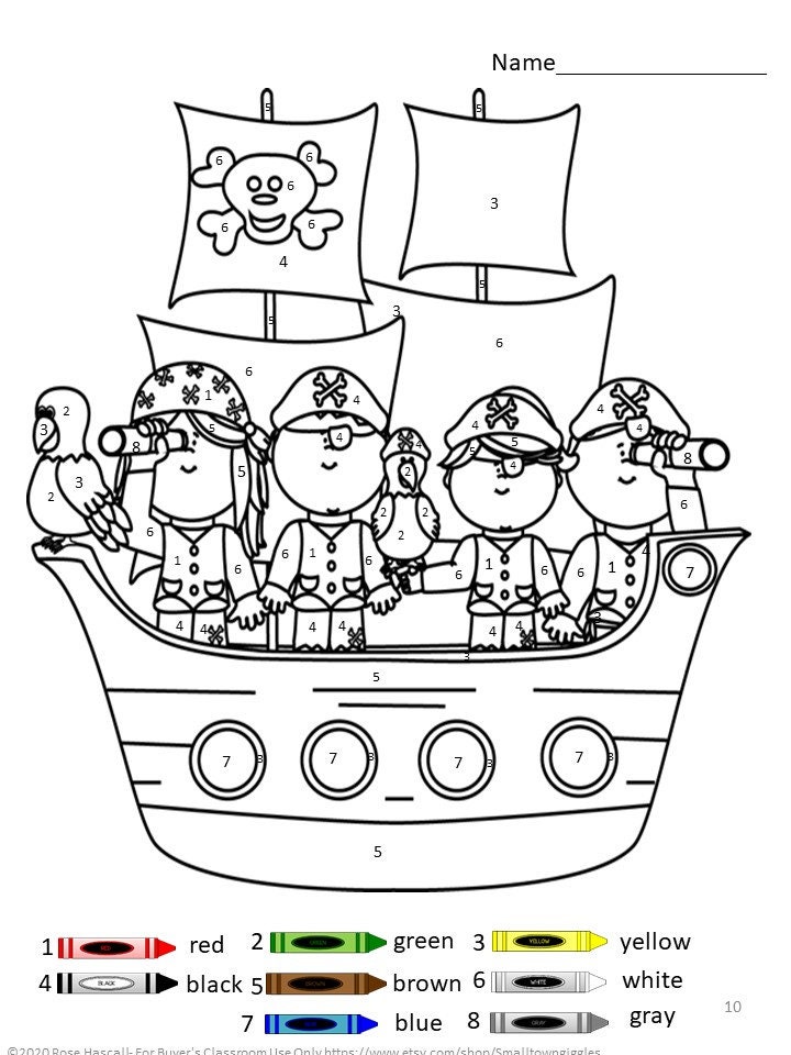 Pirate Color by Number Coloring Pages, Digital Download,early Childhood ...