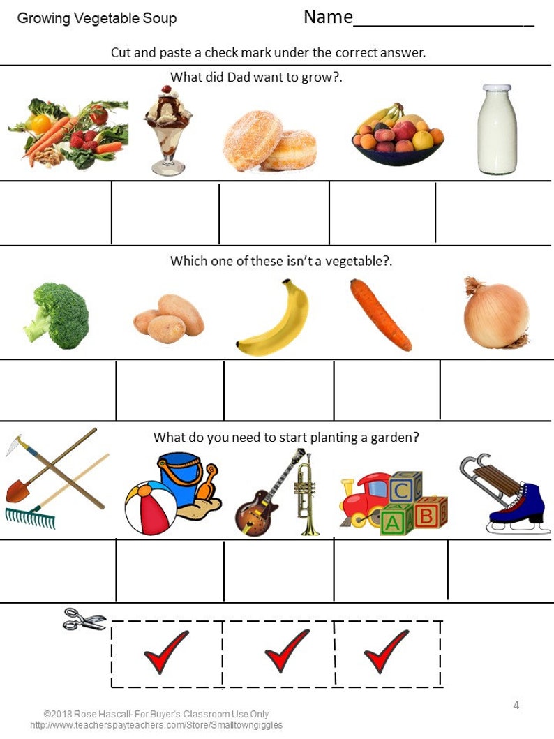 Growing Vegetable Soup Cut and Paste Activities Digital Download ...
