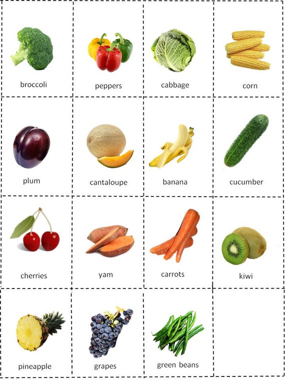 Cartones de bingo de frutas o verduras, juegos para P-K - serwer2311392 ...