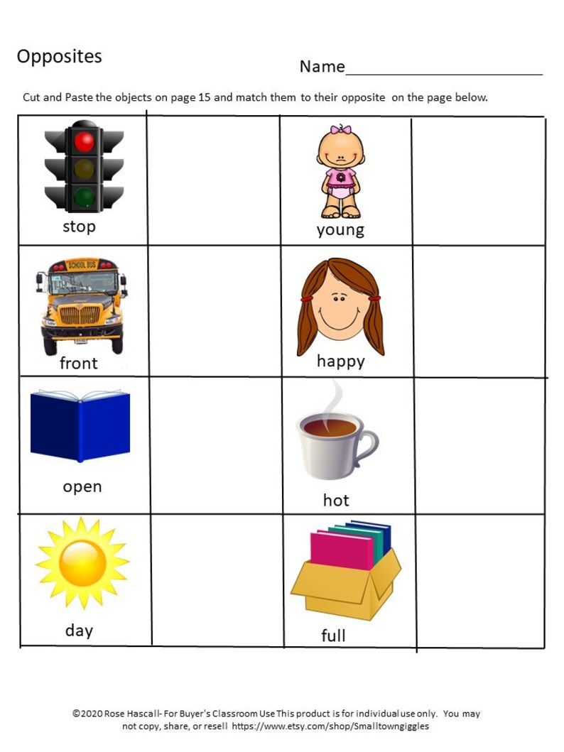 Back to School Basic Concepts Cut and Paste Fine Motor Skills - Etsy