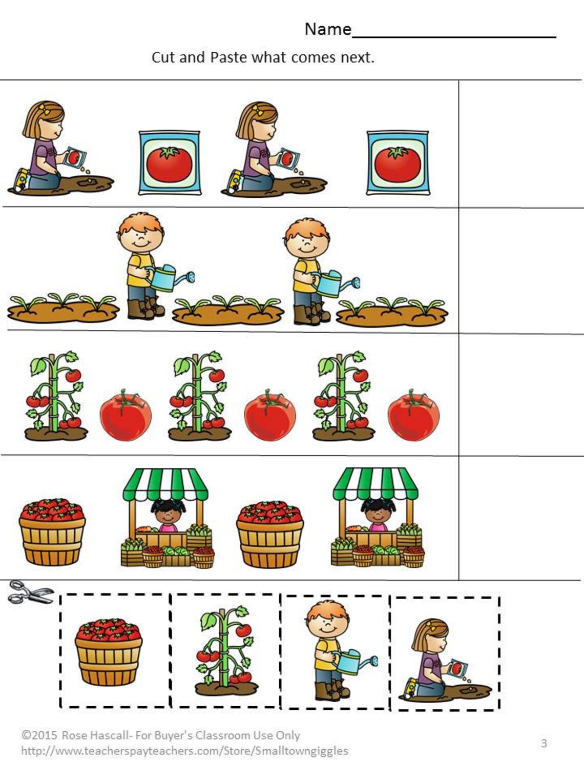 Planting a Vegetable Garden Math Literacy Cut Paste Packet P-K, K ...