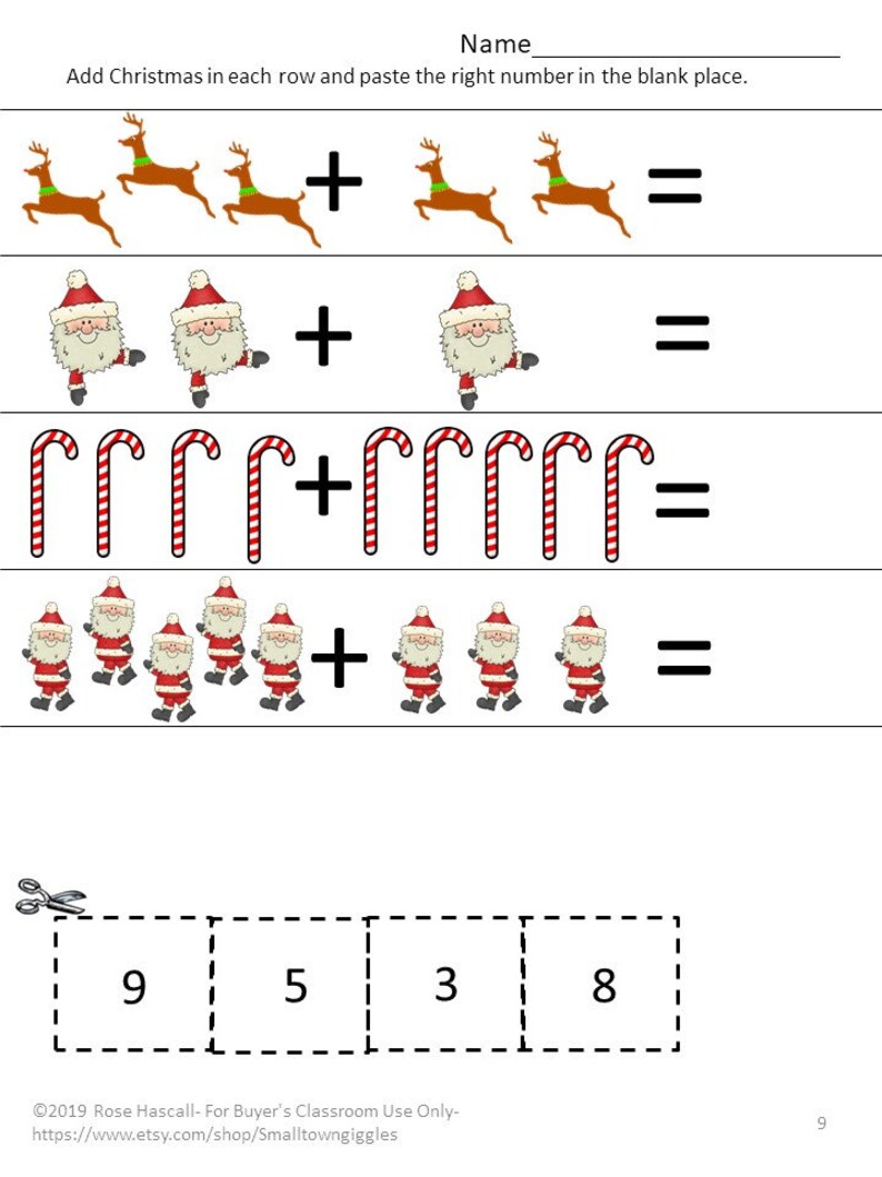 Christmas Math Centers,math Worksheets, Fine Motor Skills,cut and Paste ...