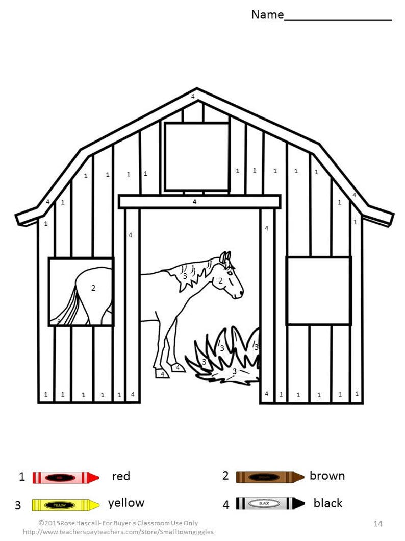 Farm Color by Number Coloring Pages, Fine Motor Skills, Math, Color ...