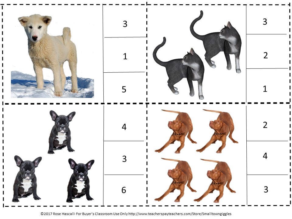 Dogs and Cats Count to 20 Count and Clip Cards, Printable Task Card ...