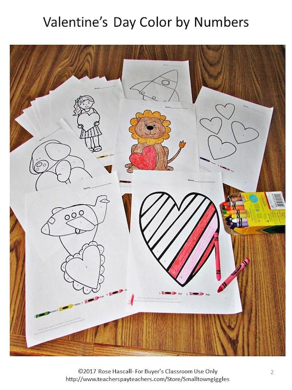 Hojas De Trabajo Para Colorear Por Números De San Valentín Tarjetas
