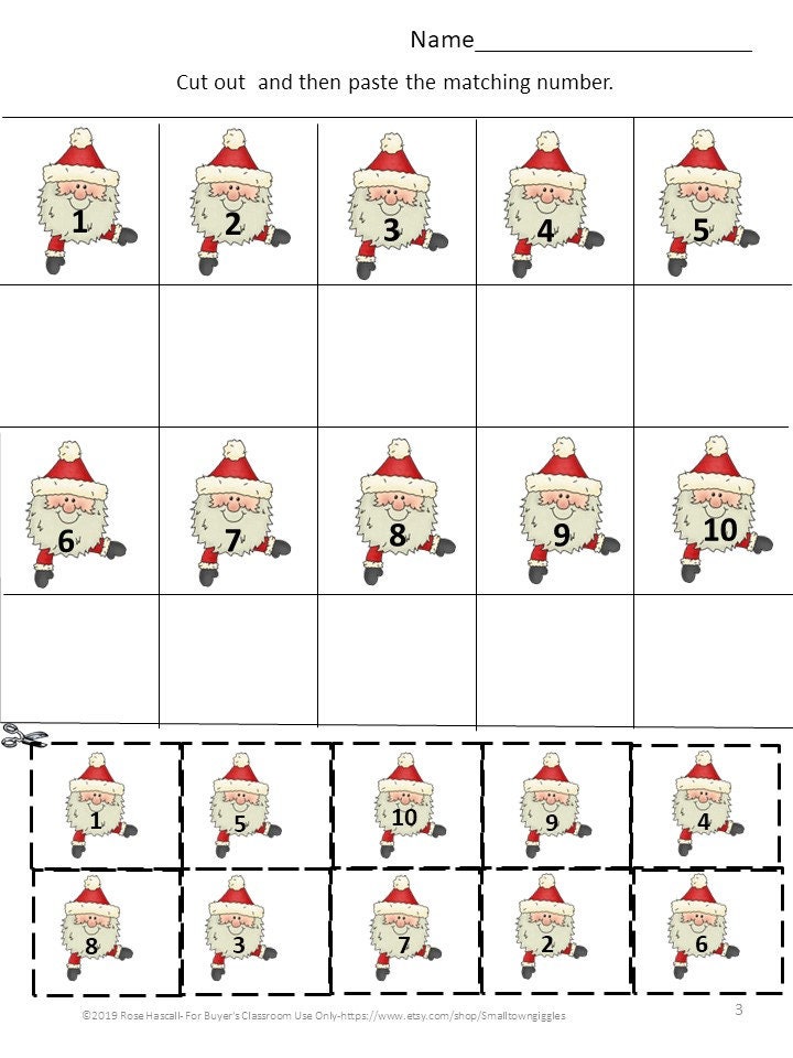 Christmas Math Centers,math Worksheets, Fine Motor Skills,cut and Paste ...