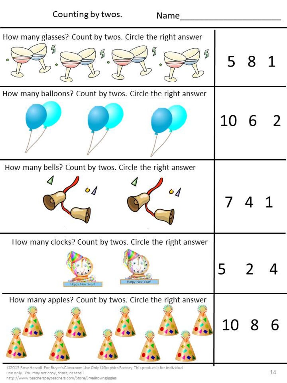 New Year's Counting Worksheets, Celebrating the New Year Math Cut and ...
