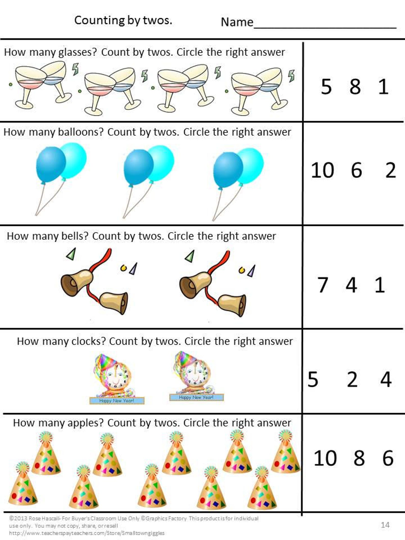 New Year s Counting Worksheets Celebrating The New Year Etsy