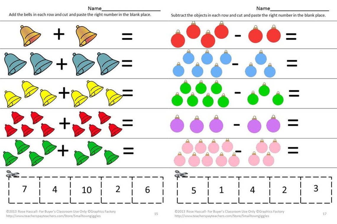 Christmas Fun Cut and Paste Worksheets, P-K, K, Special Education ...