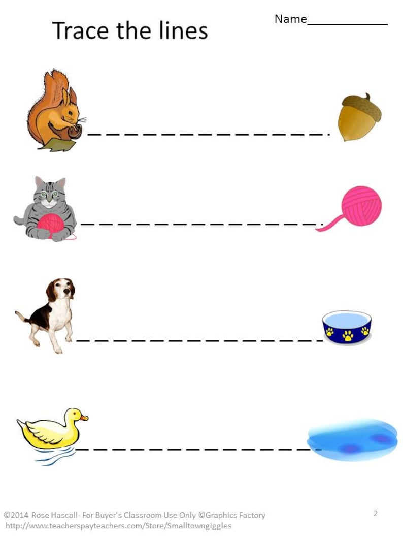 Animals Tracing Lines Worksheets Internet Activities P-K,K, Special ...