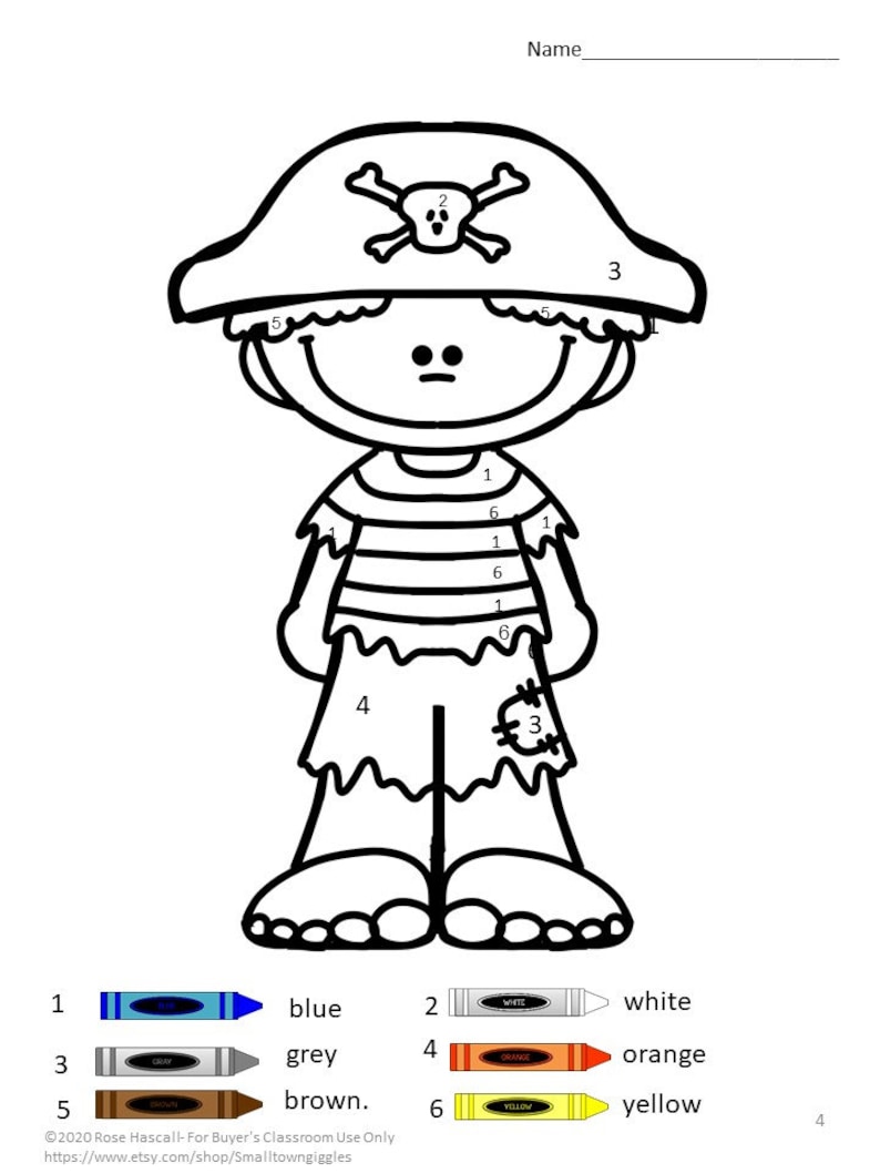 Pirate Color by Number Coloring Pages, Digital Download,early Childhood ...