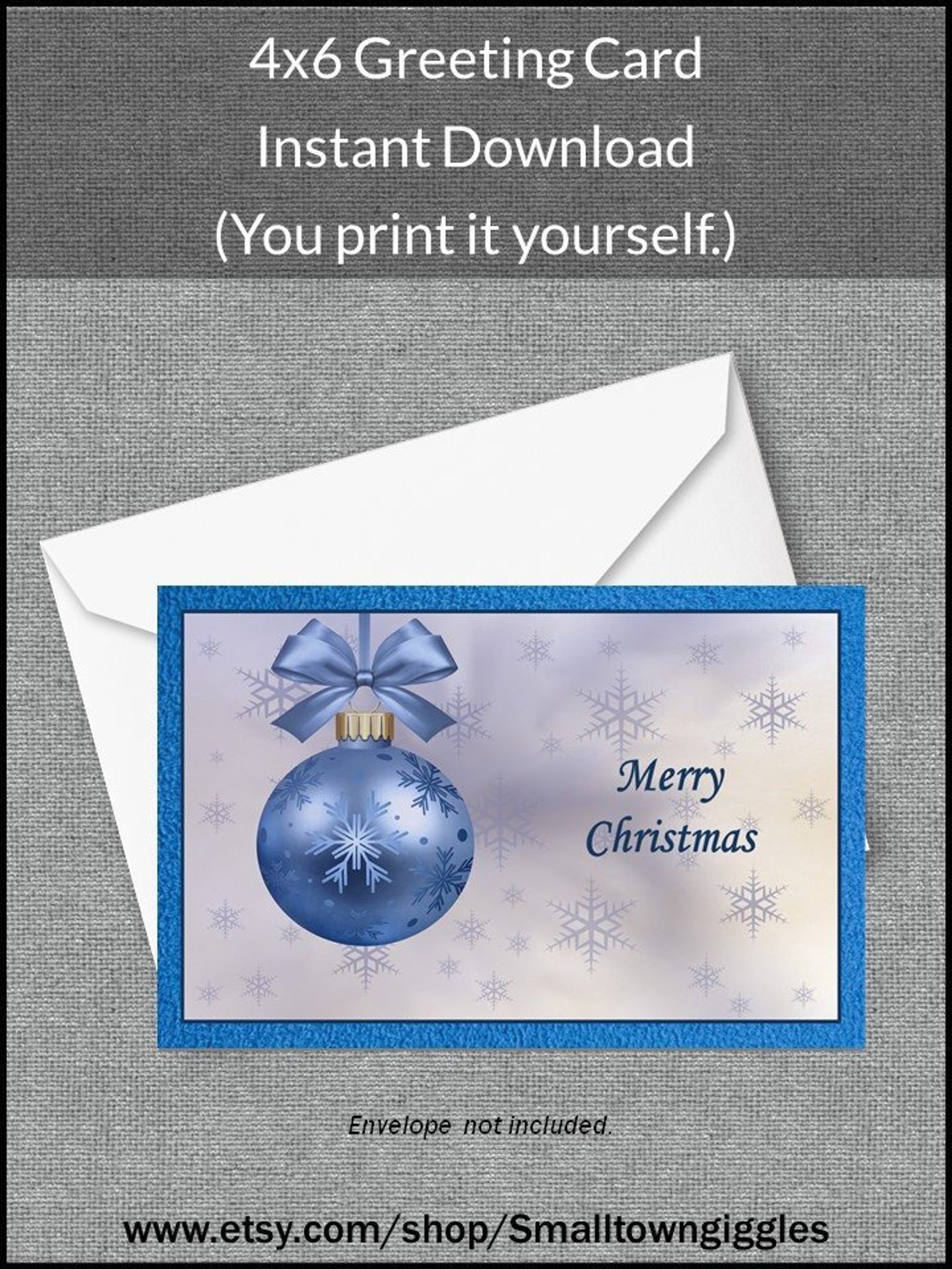 Christmas Greeting Card,blue Ornament Christmas Card, Instant Download ...