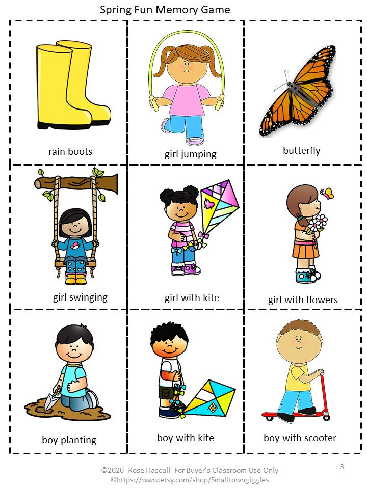 Spring Fun Memory and Matching Game Digital Download Printable Games ...