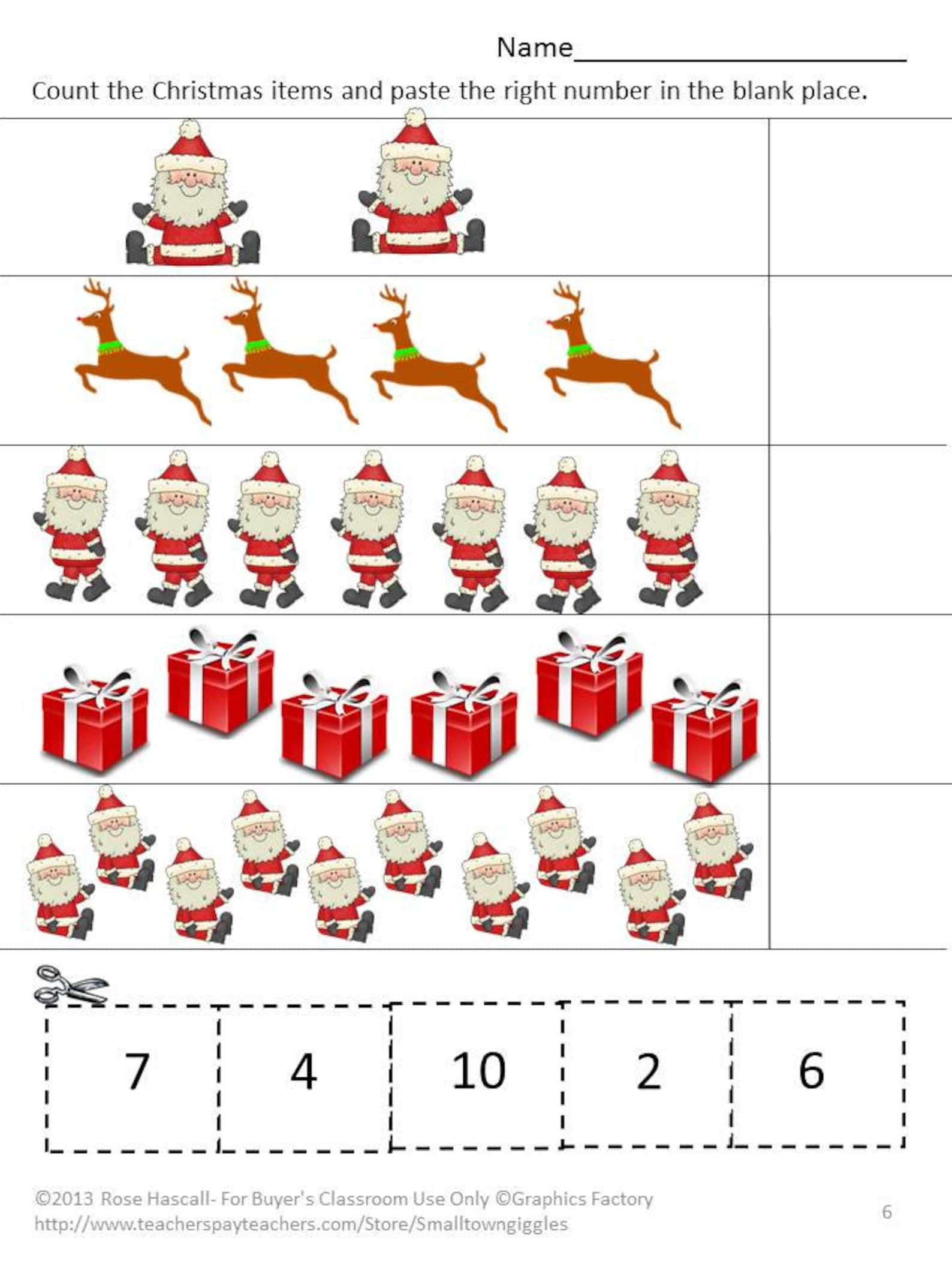 Counting Fun With Santa Cut and Paste - Etsy