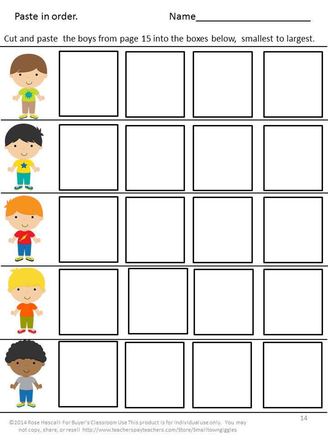 Big, Small, Short, Tall and More, NO PREP Math Center Worksheets ...