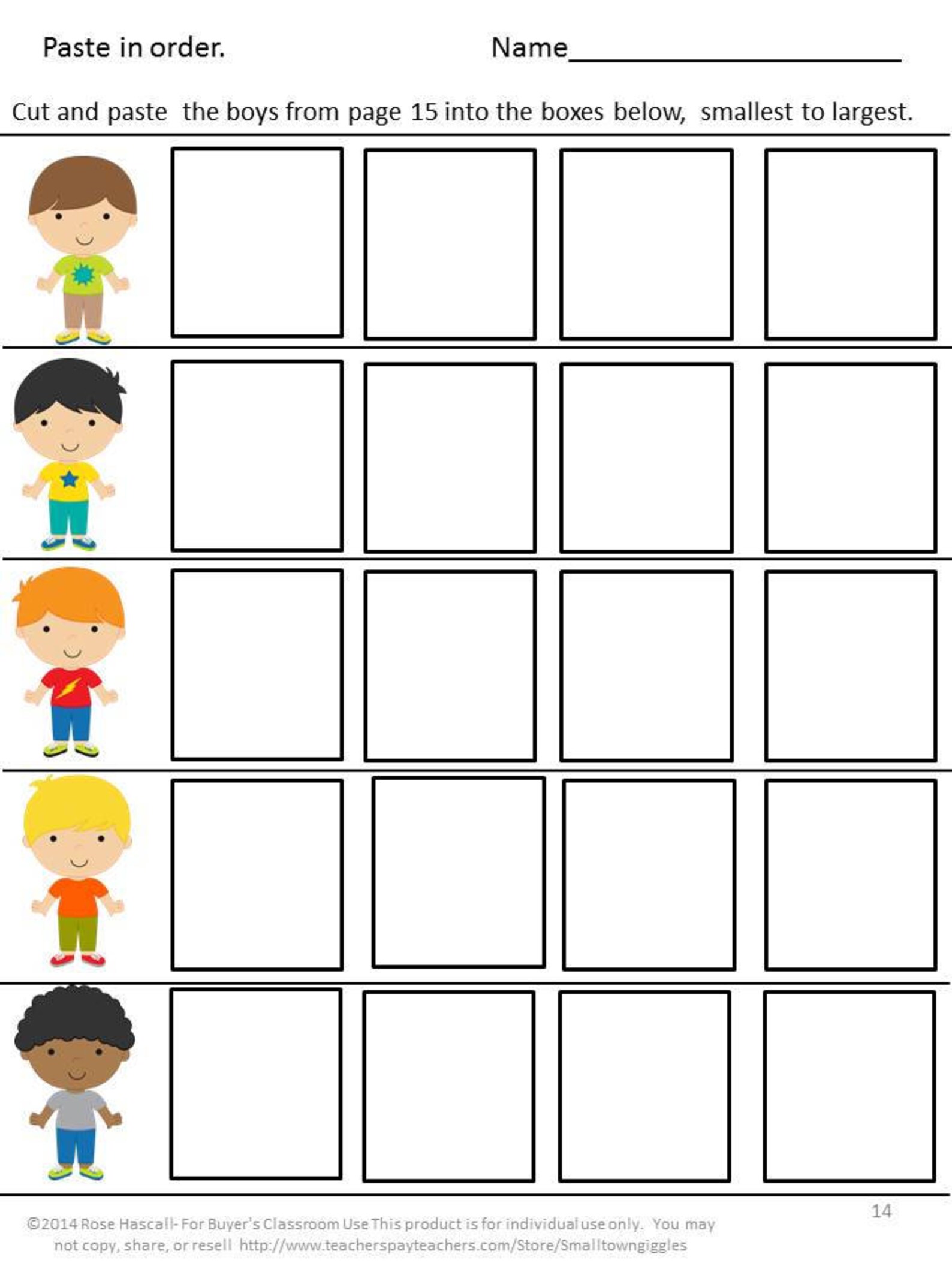 Big, Small, Short, Tall and More, NO PREP Math Center Worksheets ...