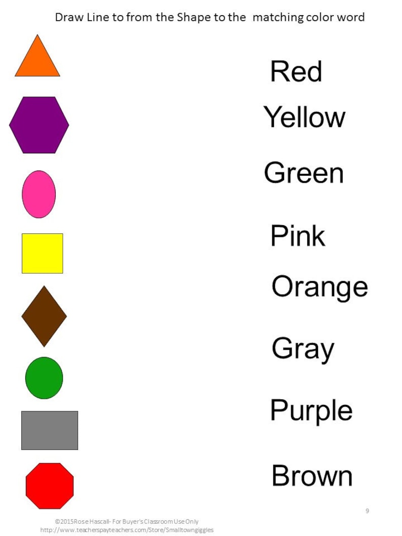 Shapes Matching Color Recognition P-K, K, Autism Activities Special ...