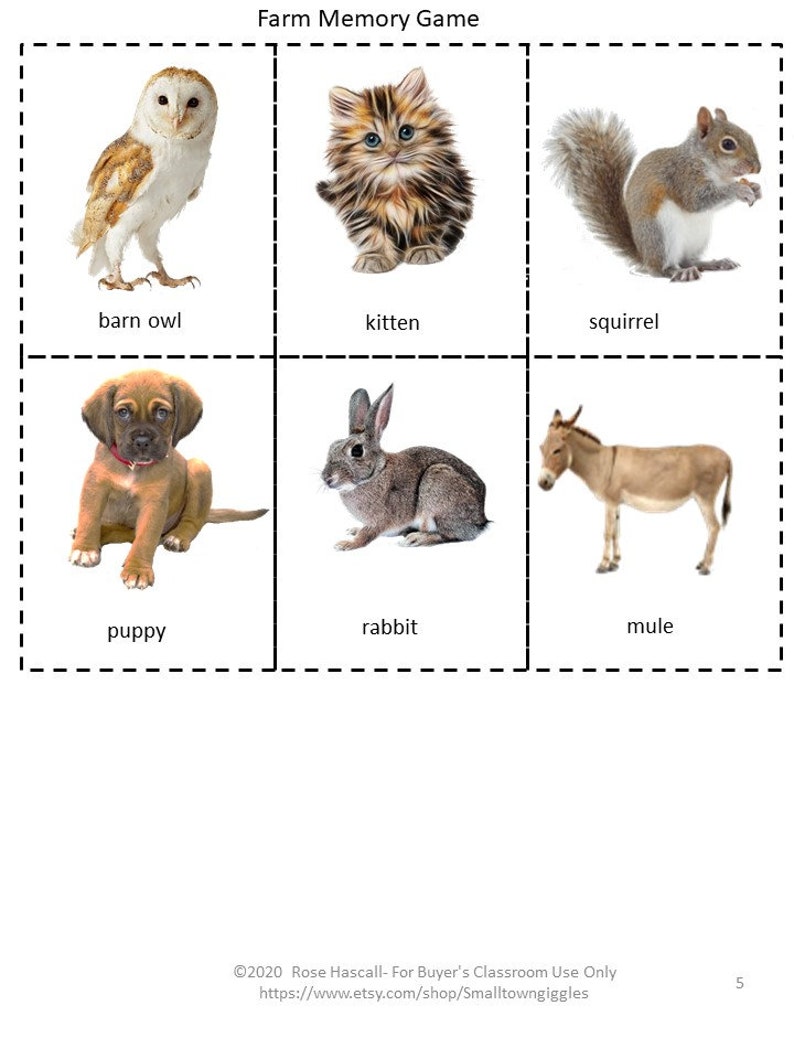 Farm Memory Matching Game Early Childhood Kindergarten - Etsy