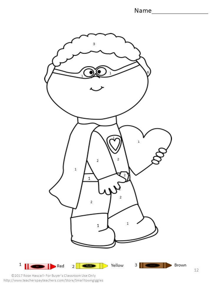 Valentine's Day Color by Number, Coloring Pages, Fine Motor Skill ...
