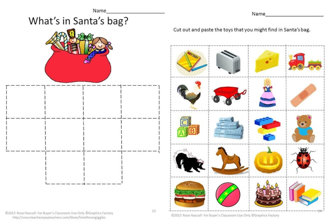 Christmas Fun Cut and Paste Worksheets, P-K, K, Special Education ...
