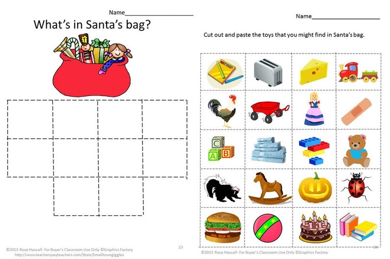 Christmas Fun Cut and Paste Worksheets, P-K, K, Special Education ...