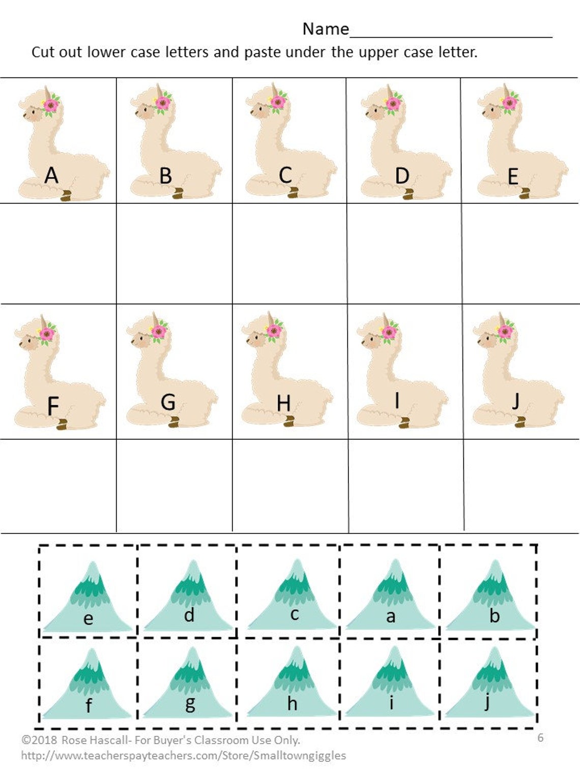 Llamas No Prep Cut and Paste Math Literacy Activities P-K, K, Special ...