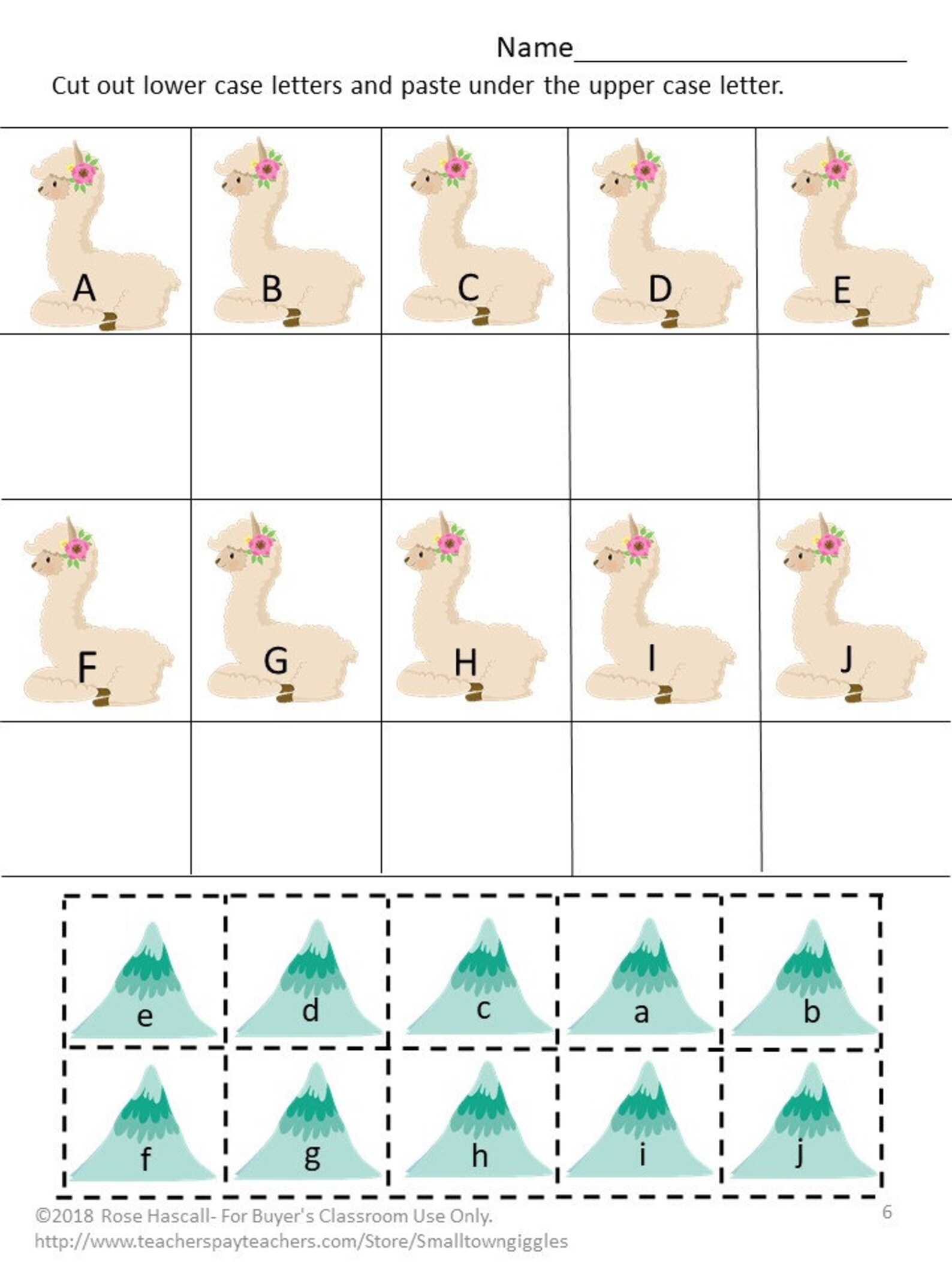 Llamas No Prep Cut and Paste Math Literacy Activities P-K, K, Special ...