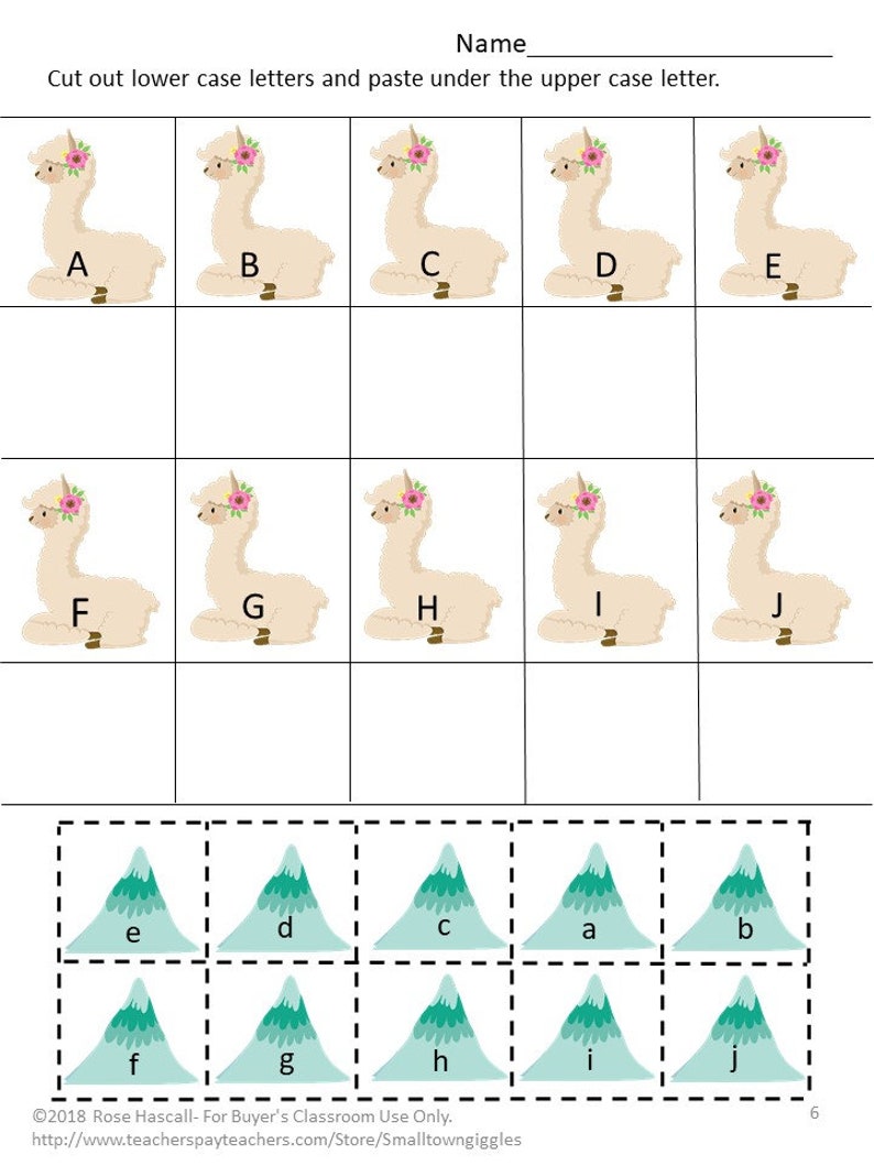 Llamas No Prep Cut and Paste Math Literacy Activities P-K, K, Special ...