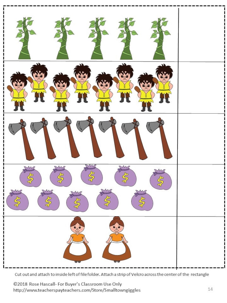 Jack and the Beanstalk File Folder Games P-K,K, Special Ed. Fine Motor ...