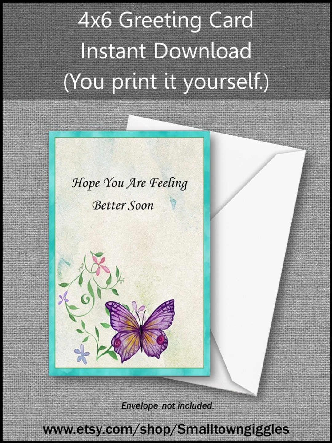Get Well Butterfly Greeting Card, Flowers, Digital Download, Printable ...