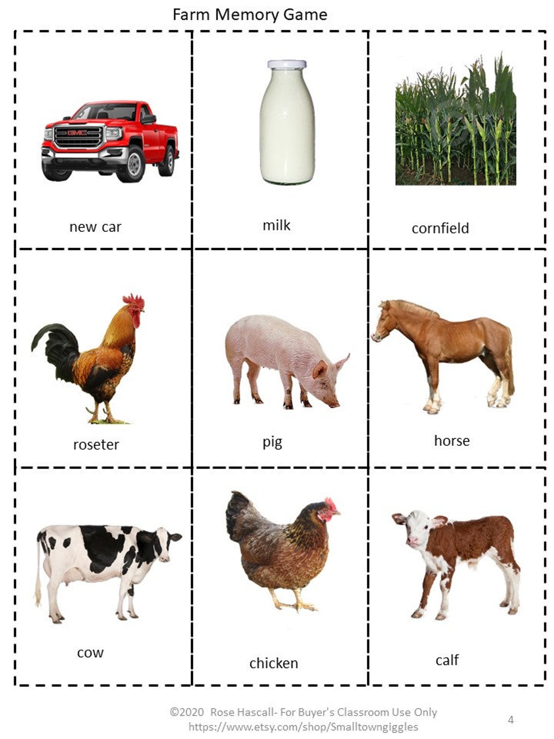 Farm Memory Matching Game Early Childhood Kindergarten - Etsy