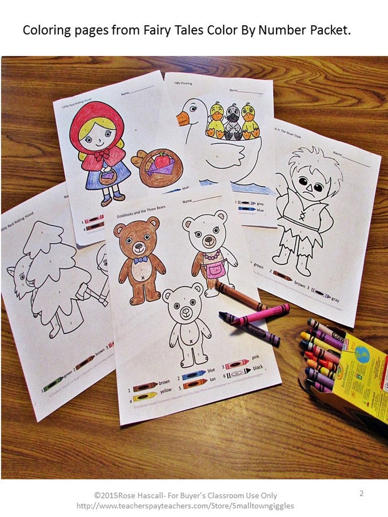 Fairy Tales Coloring Pages, Color by Number, Digital Download ...