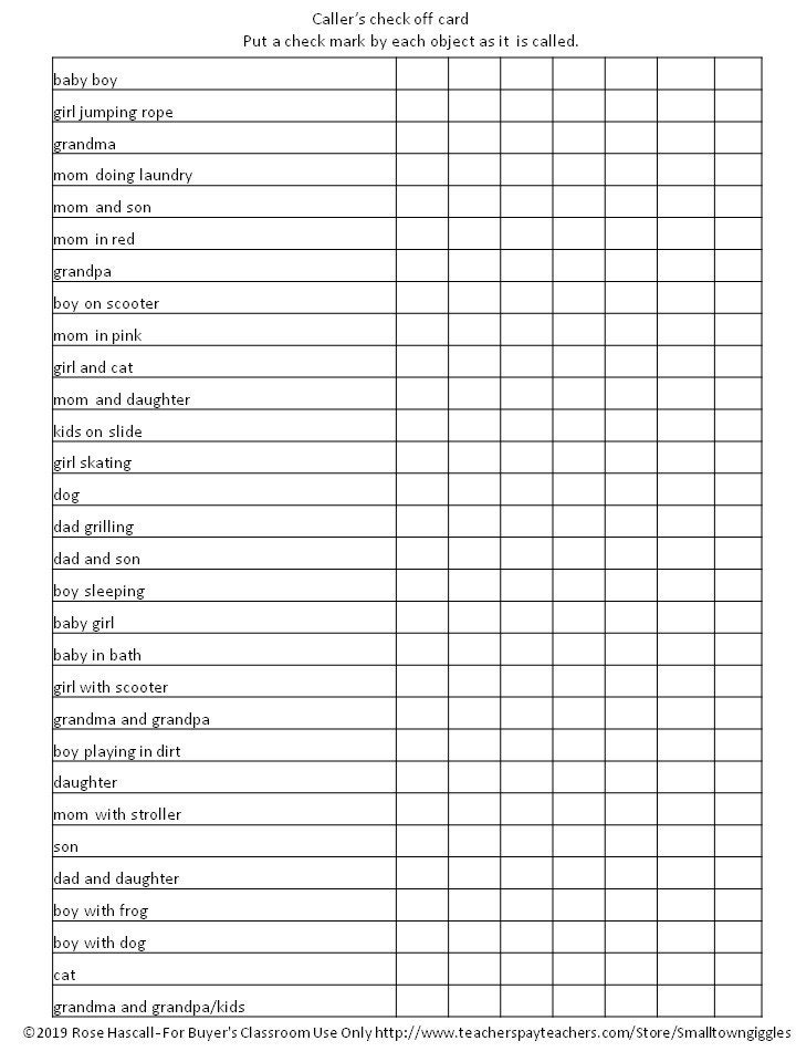 Family Bingo Special Education Activity, Printable BINGO Games P-K, K ...