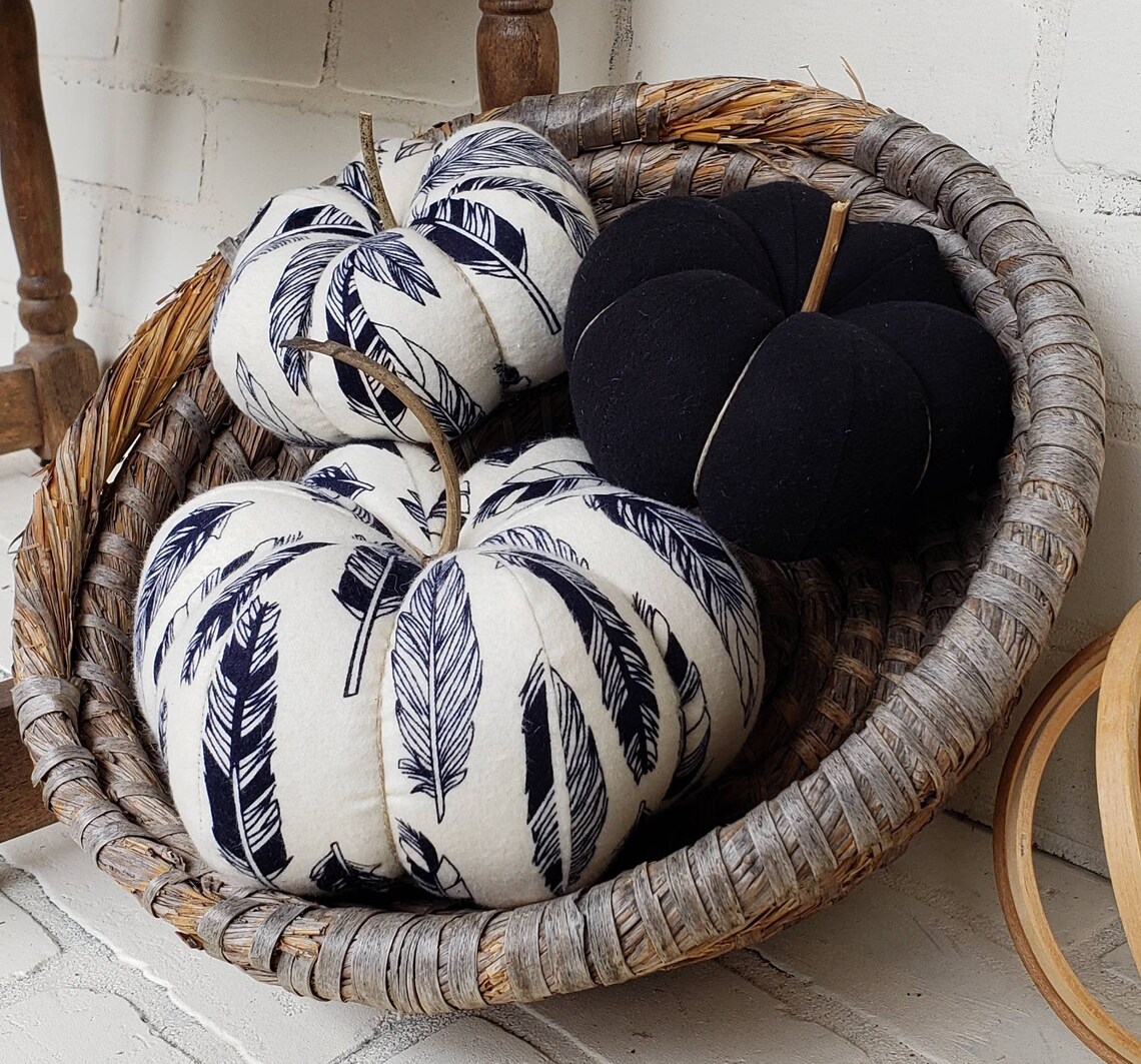Fabric Pumpkins Boho Feather Pumpkin fabric Pumpkins table | Etsy