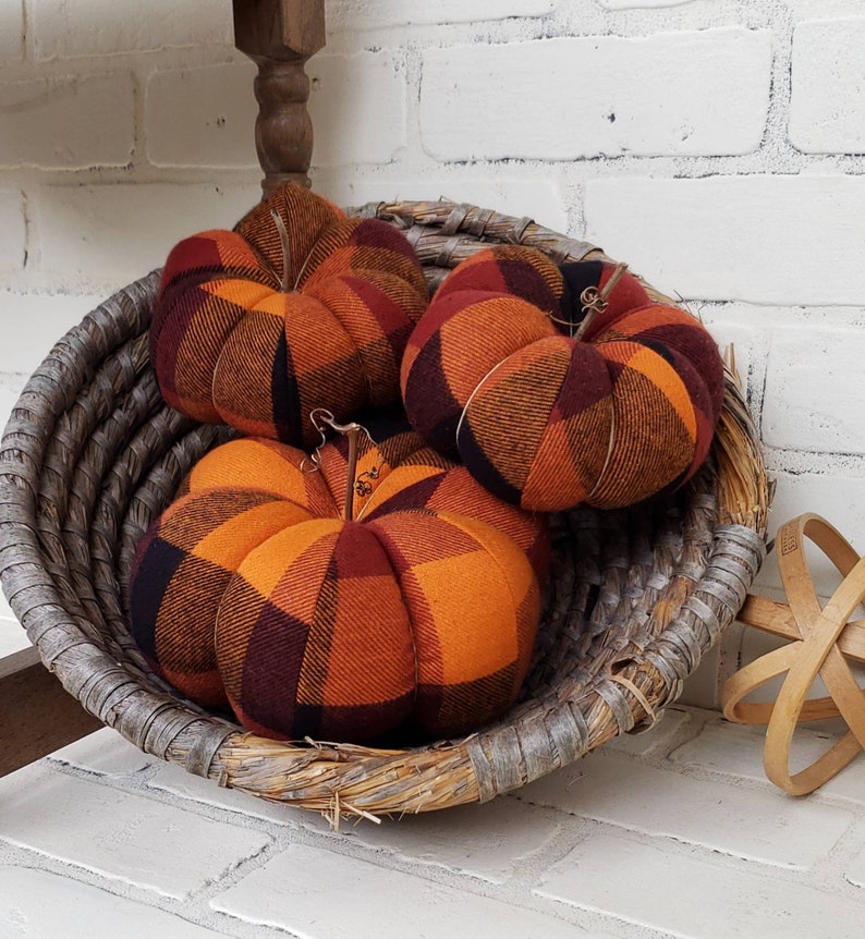 Flannel pumpkins fall pumpkins fall decor limited quantity | Etsy
