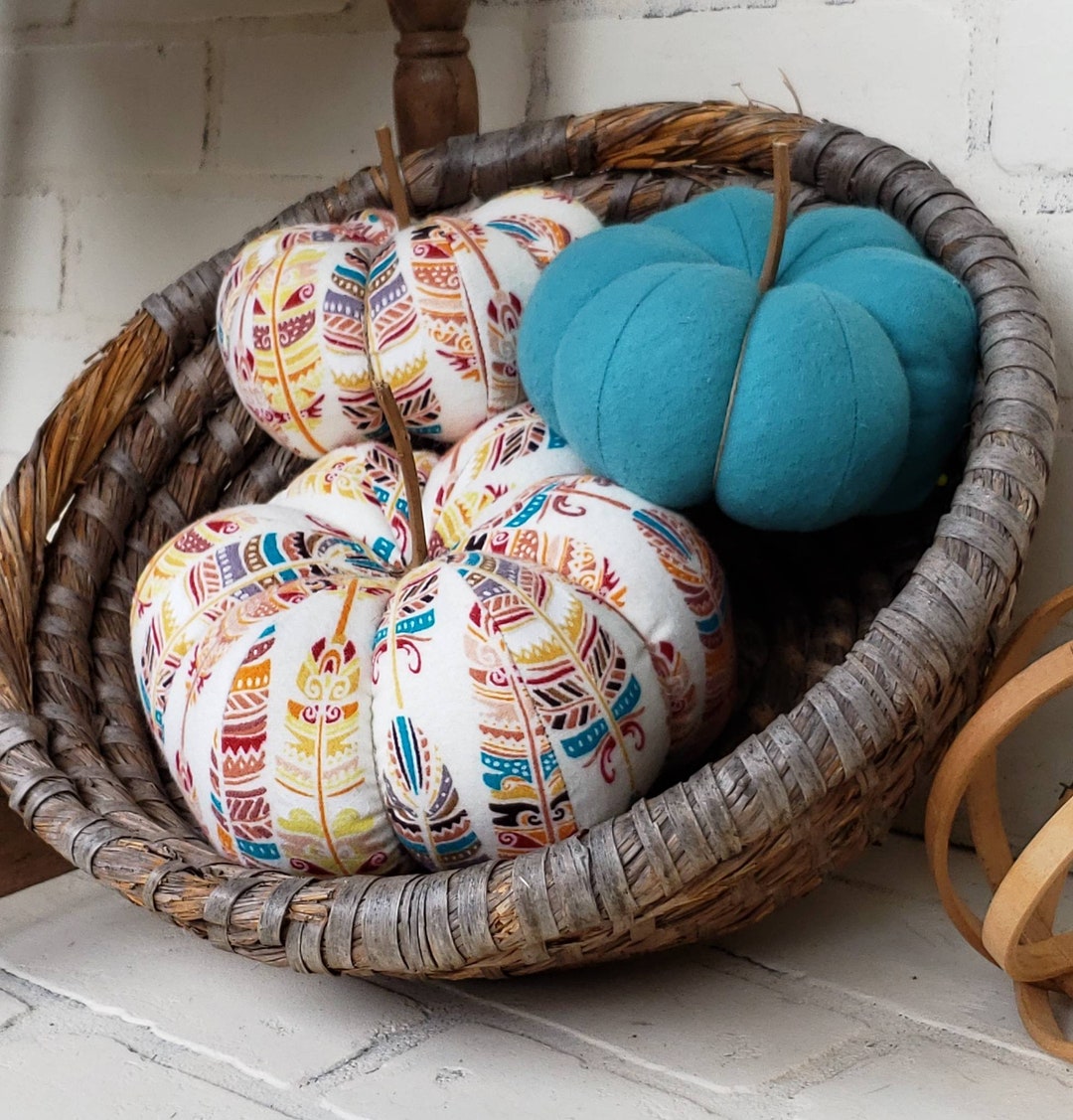 Fabric Pumpkins, Boho Feather Pumpkins, Fall Decoration, Table Decor - Etsy