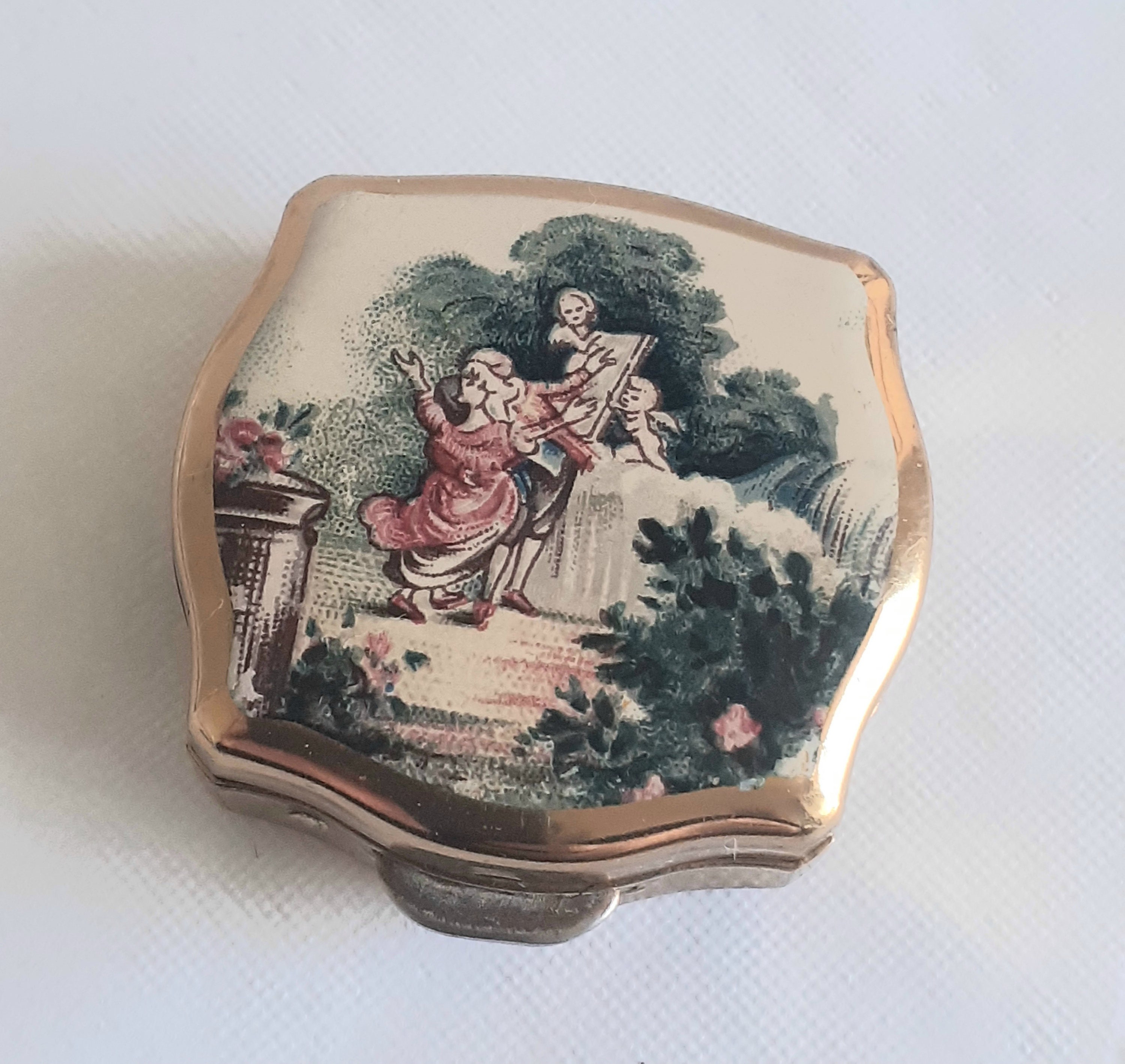 Vintage Stratton 1950s Pill Box, Classical Enamel Design, Gold Tone ...